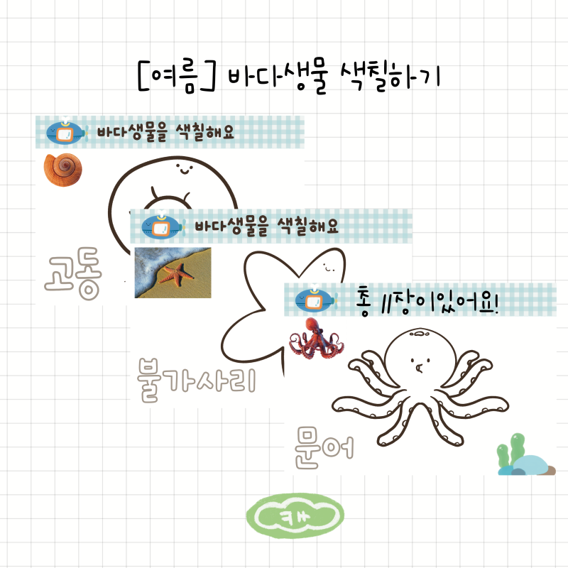 여름 바다 생물 색칠하기 도안